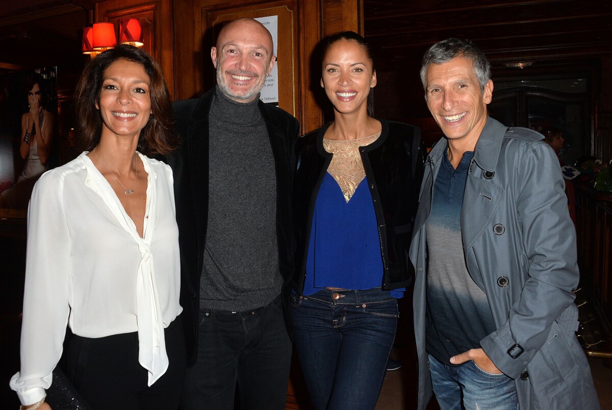 Photo : Frank Leboeuf, sa compagne Chrislaure Nollet, Noémie Lenoir et Nagui lors du cocktail de ...