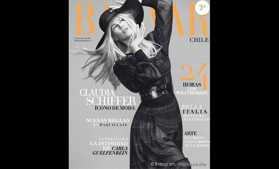 Claudia Schiffer en couverture du Harper's Bazaar Chili, juillet 2015 ...