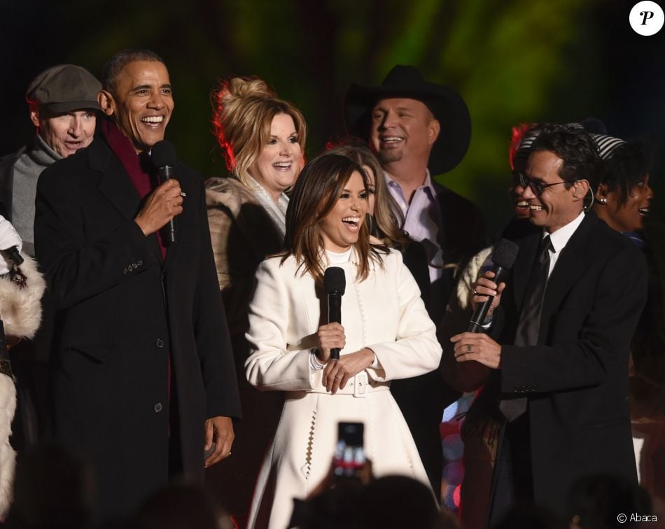 Barack Obama, Eva Longoria et Marc Anthony lors de l'illumination du ...