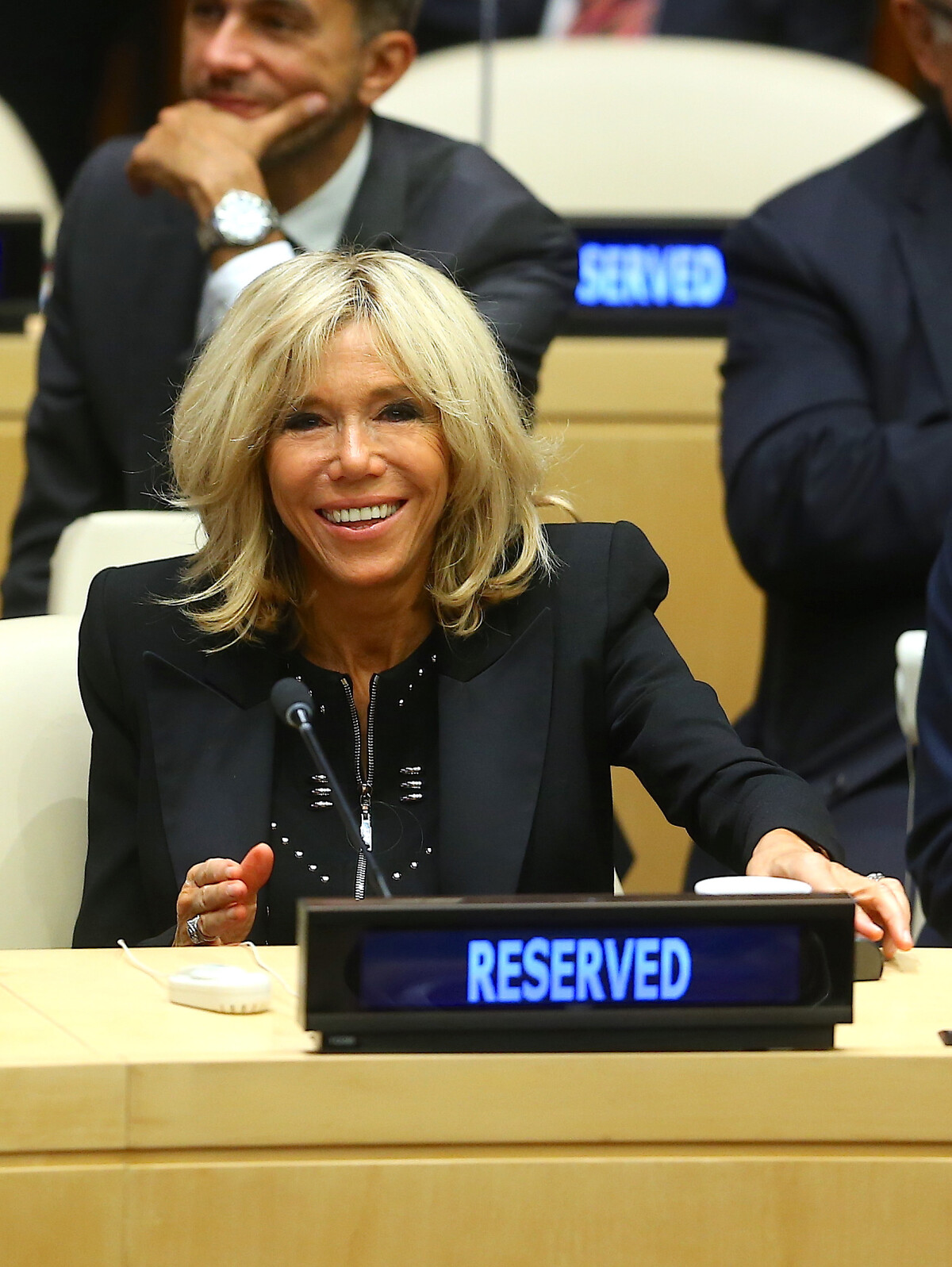 Photo : Brigitte Macron assiste au débat "Education for All" au siège ...