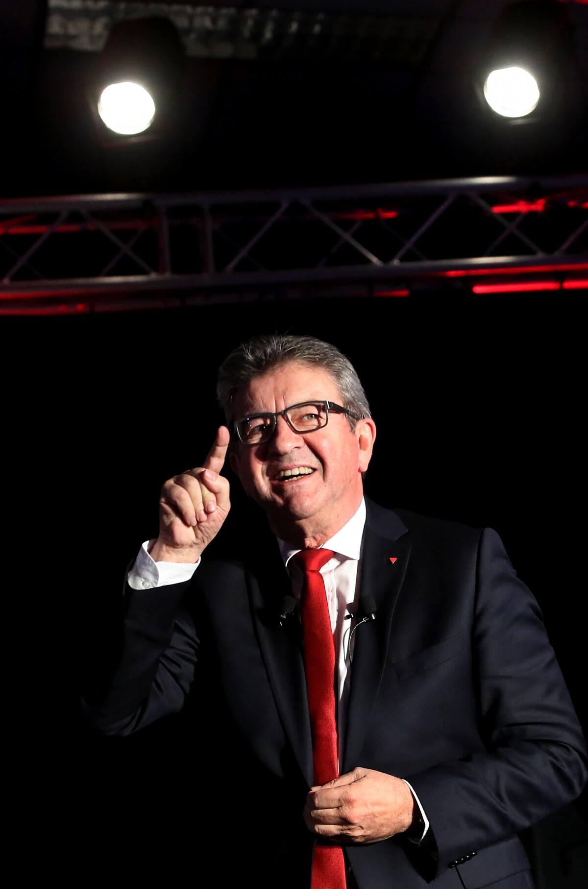 Photo : Le leader du parti de La France Insoumise Jean-Luc Melenchon ...