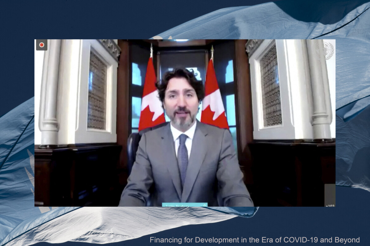Photo : Justin Trudeau - Vidéoconférence de l'ONU sur les finances pour ...