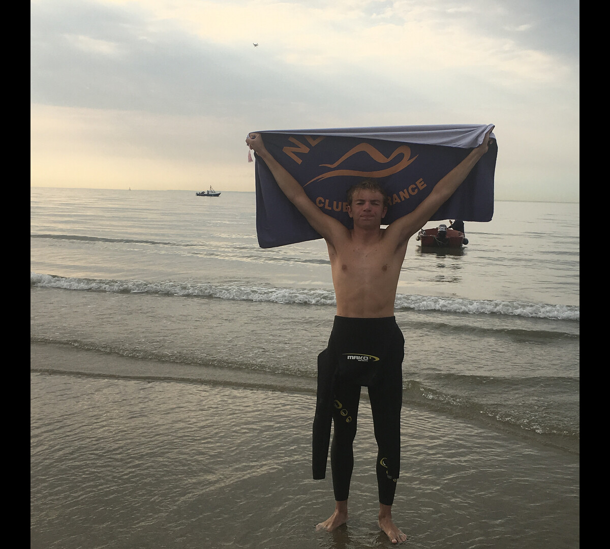 Photo : Arthur Germain après sa traversée de la Manche en juillet 2018 ...