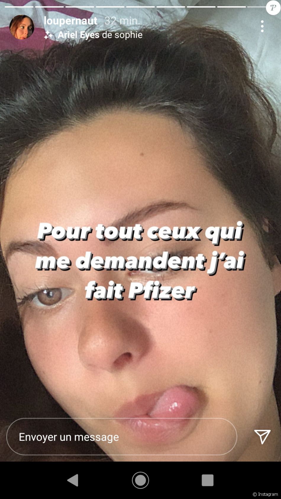 Lou Pernaut vaccinée, elle se confie en story Instagram, le 18 mai 2021 ...