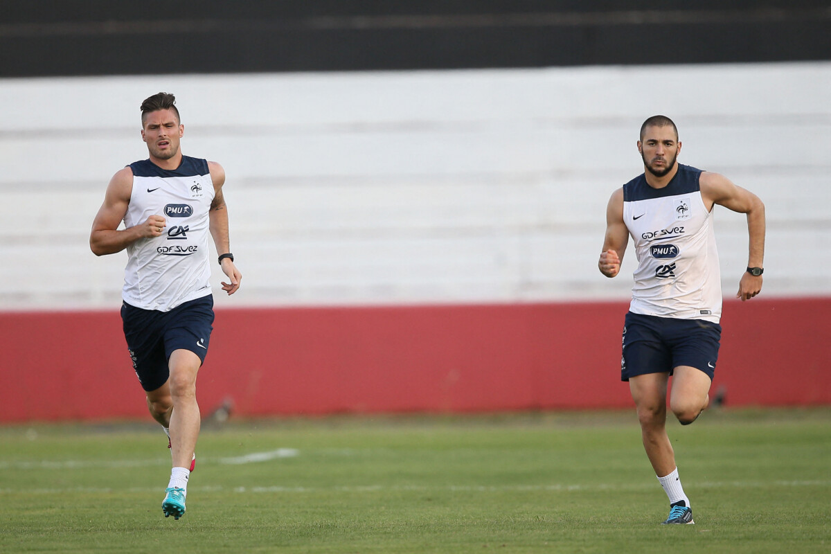 Photo : Karim Benzema et Olivier Giroud - Entrainement de l'équipe de ...