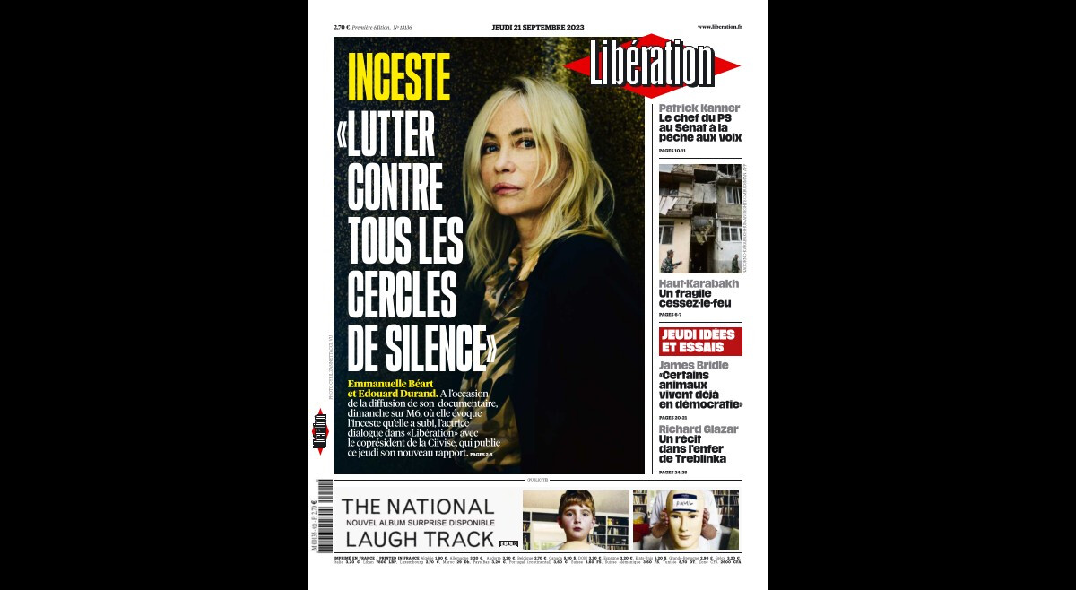 Photo : Emmanuelle Béart en couverture de "Libération", 21 septembre ...