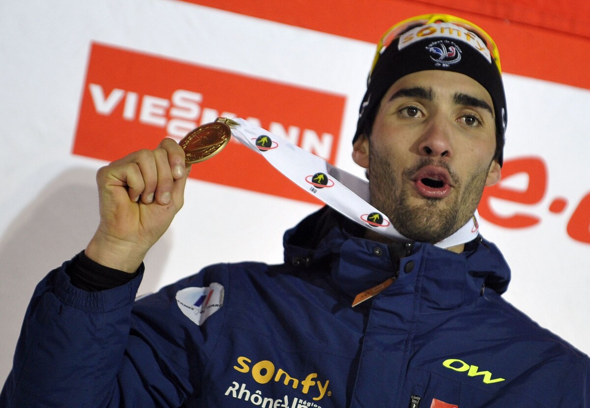 Photo : Martin Fourcade à la première place de l'IBU Biathlon World ...