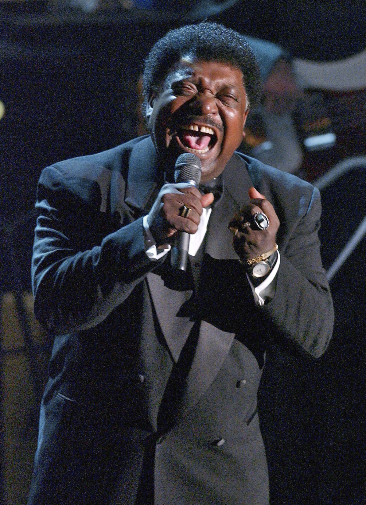 Photo : Percy Sledge chante lors de son introduction au Rock'N'Roll ...