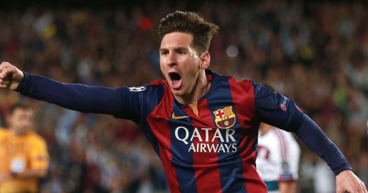 Lionel Messi marque face au Bayern Munich en demi-finale de la Ligue ...
