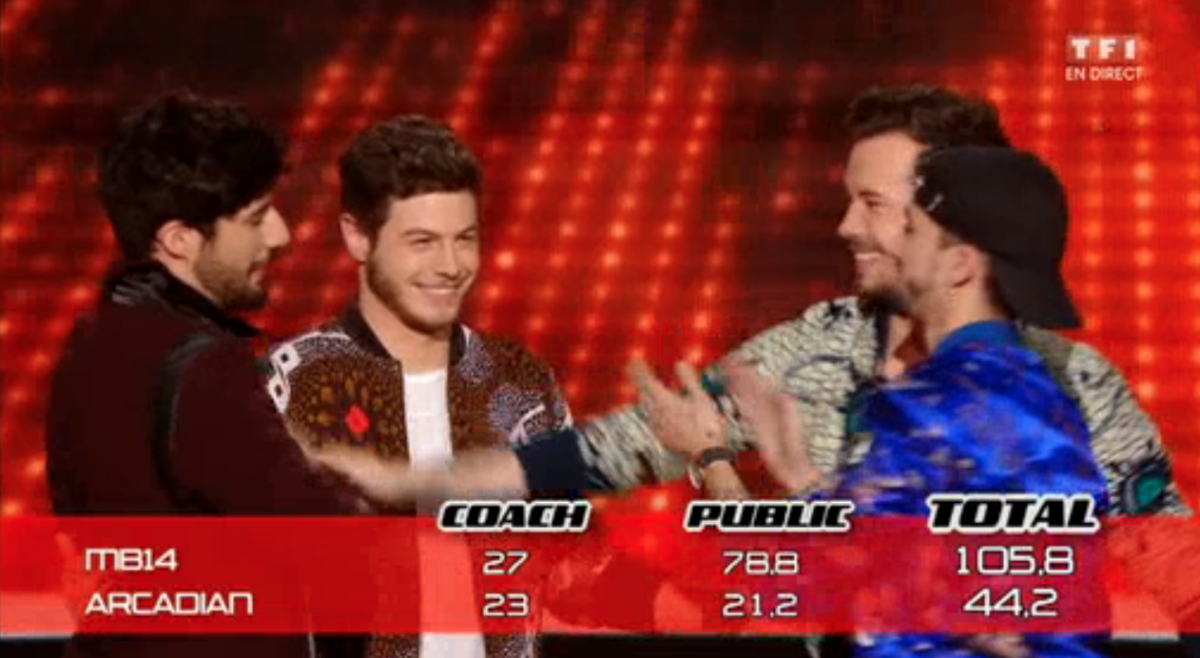 Photo : MB14 et Arcadian, dans The Voice 5 (demi-finale) sur TF1, le ...