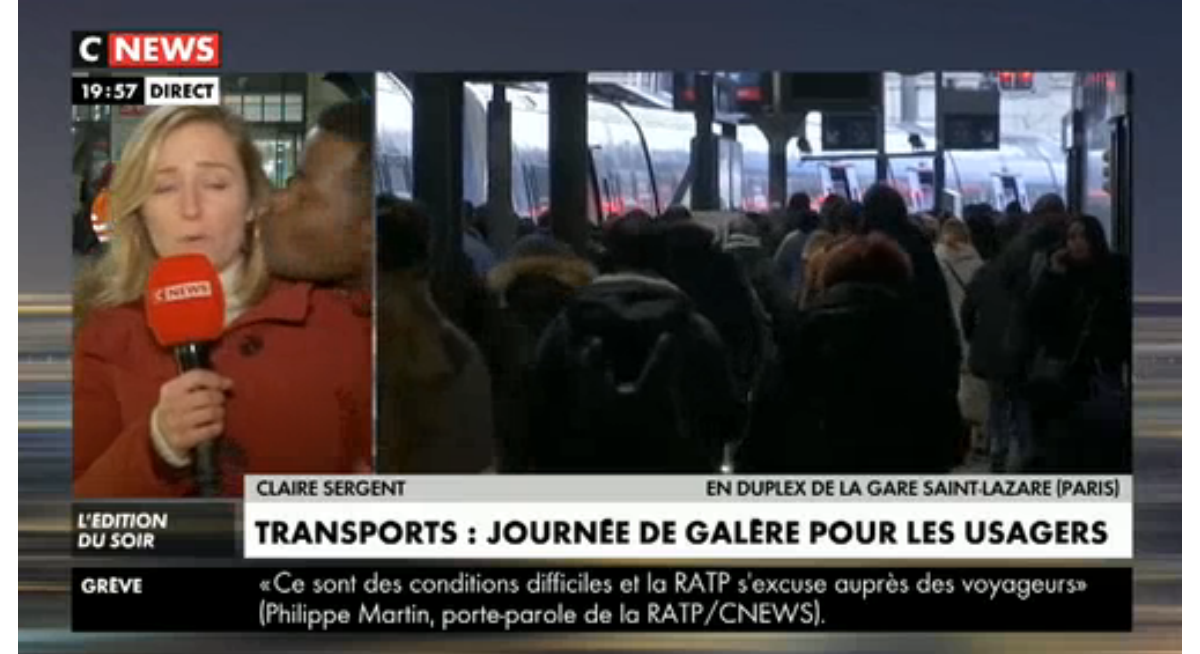 Photo : La journaliste Claire Sergent embrassée de force par un inconnu - Cnews, 9 décembre 2019 ...