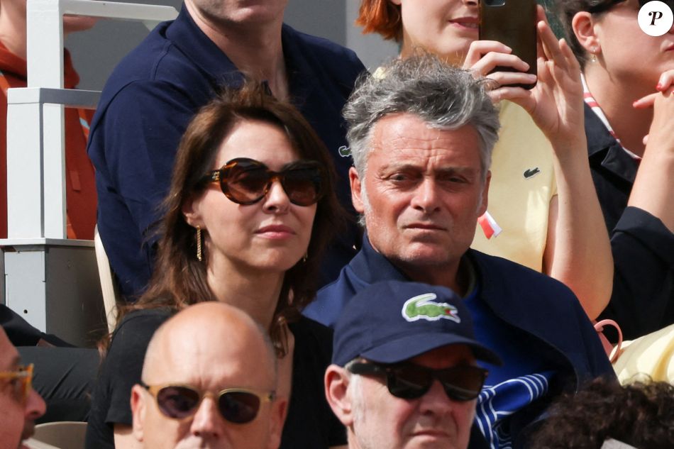 Philippe Dajoux, Anne Didier en tribunes lors des Internationaux de France de tennis de Roland ...