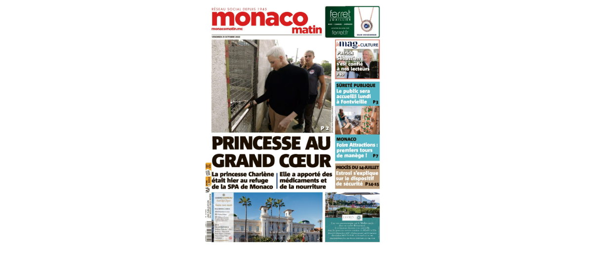 Photo : Une du journal "Monaco Matin" du vendredi 21 octobre 2022 ...