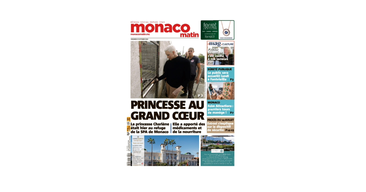 Une du journal Monaco Matin du vendredi 21 octobre 2022 - Purepeople