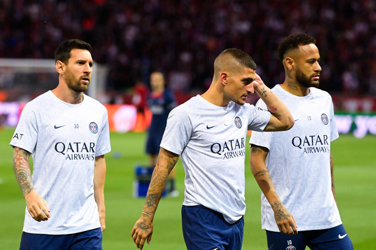 Photo : Marco Verratti ( 6 - PSG ) - Lionel Leo Messi ( 30 - PSG ) - Neymar Jr ( 10 - PSG ...