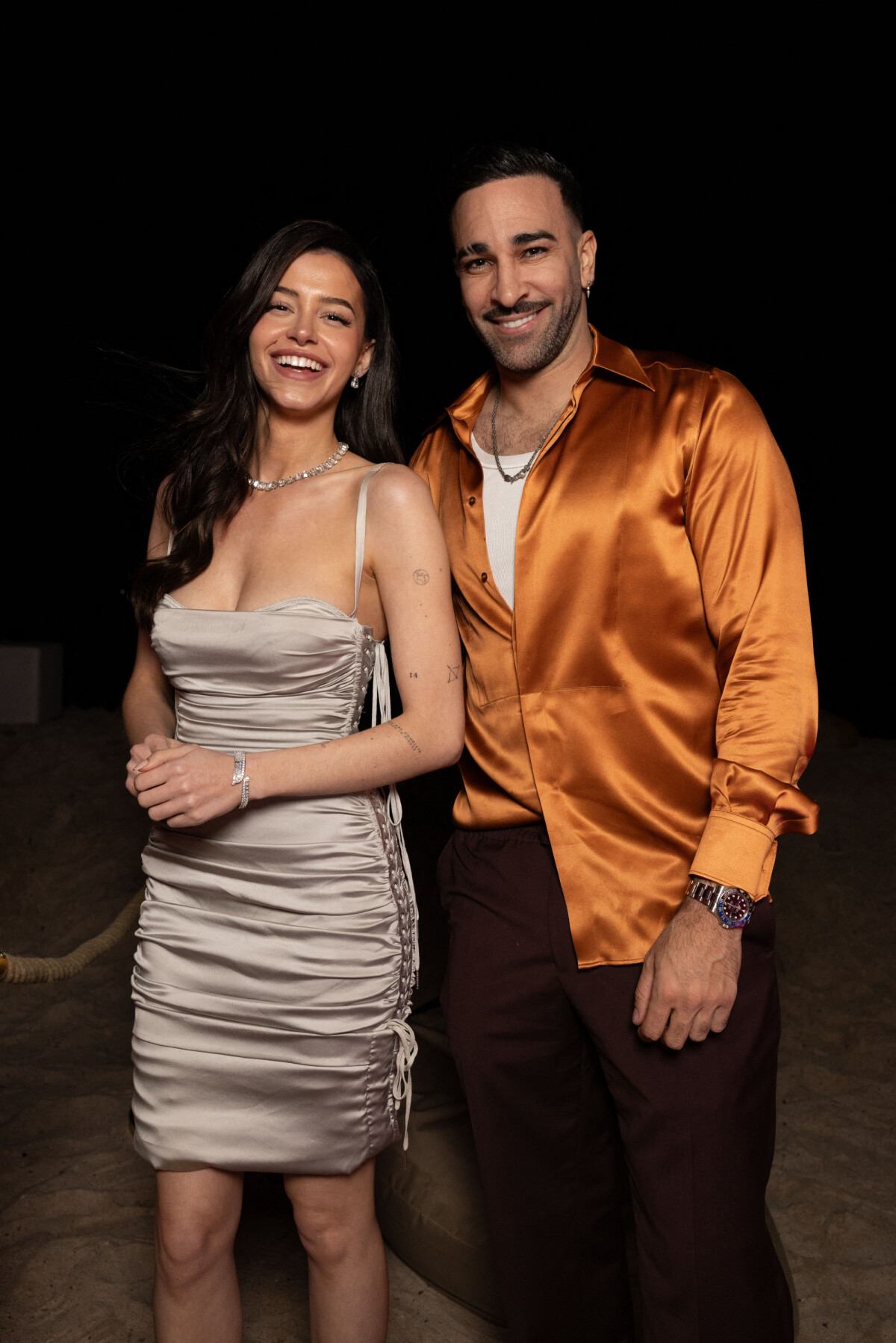 Photo : Adil Rami, Lea Elui, - Soirée sur la plage Magnum lors du 77ème ...