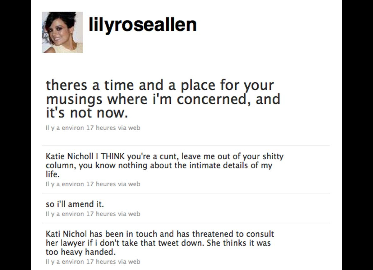 Photo : Lily Allen, compte twitter, le 28 novembre 2010 - Purepeople