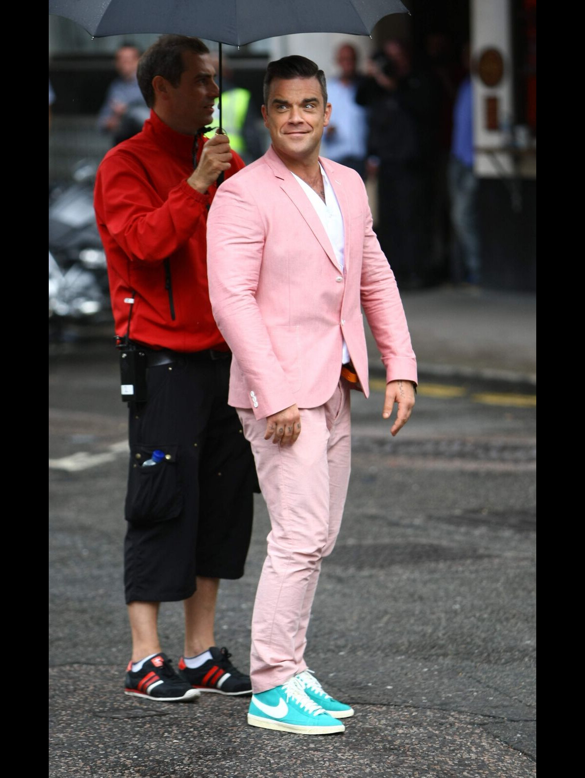 Photo : Robbie Williams le 16 août 2012 à Londres sur le tournage de ...