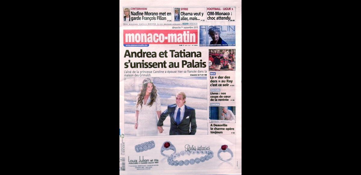 Photo : Le quotidien Monaco Matin dévoile une photo du mariage d'Andrea ...