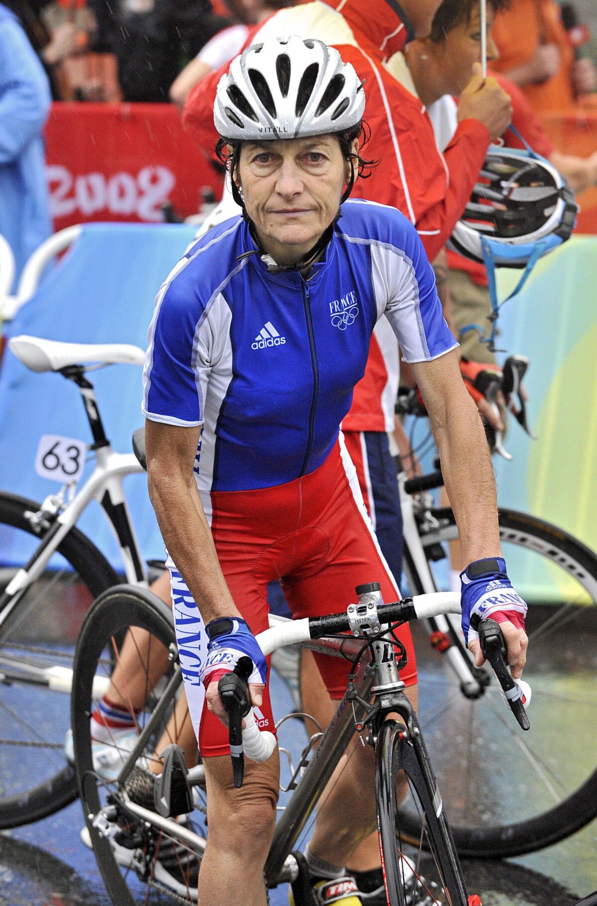 Photo : Jeannie Longo lors des Jeux olympiques de Pékin à Juyongguan ...