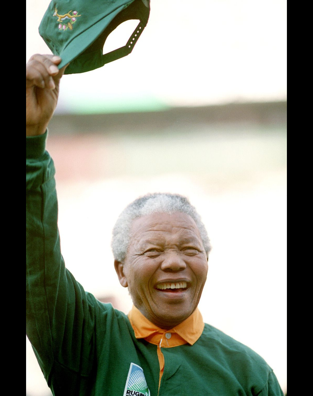 Photo : Nelson Mandela lors de la finale de la Coupe du monde de rugby ...