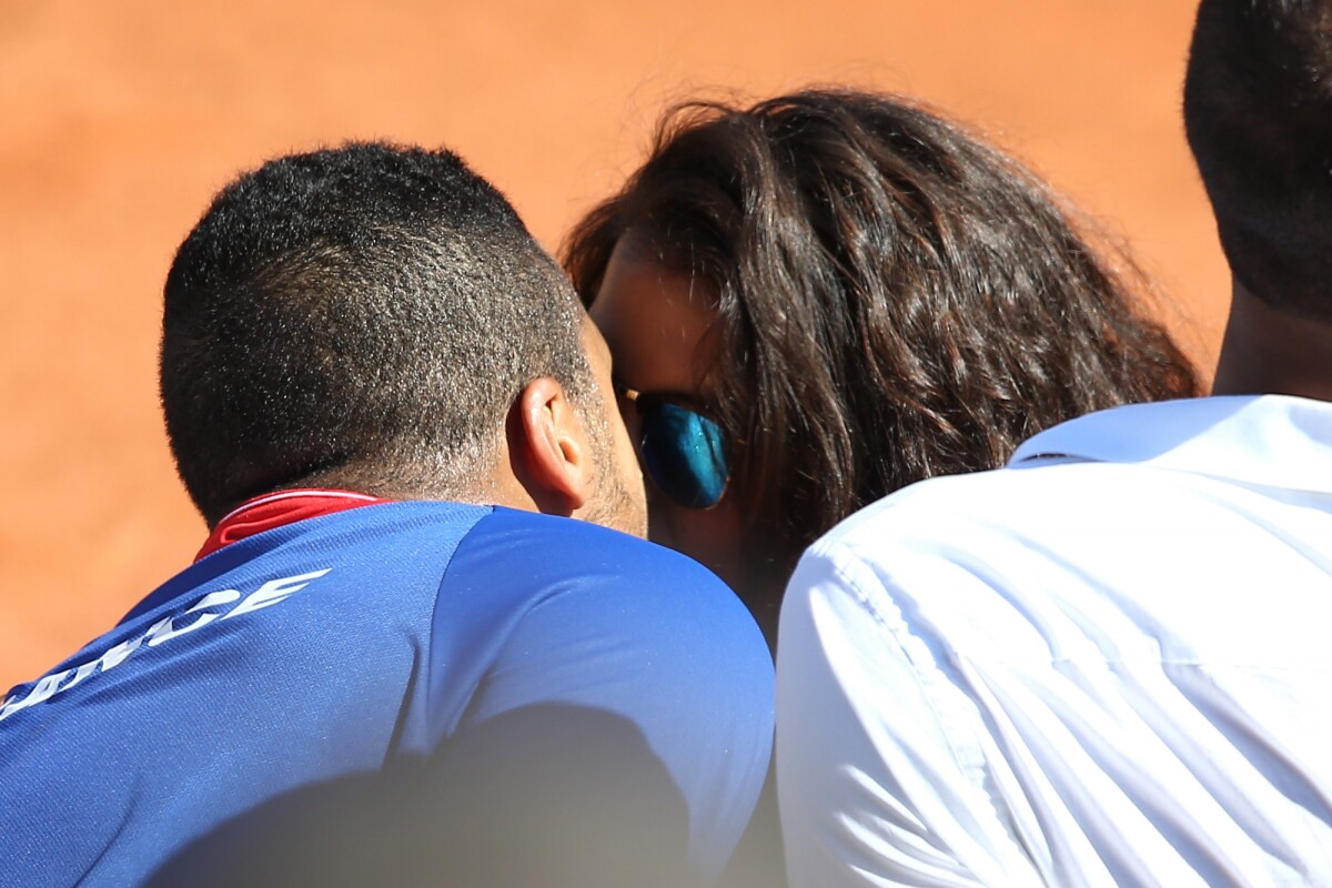 Photo : Jo-Wilfried Tsonga et sa compagne Noura El Swekh dans les tribunes de Roland-Garros lors ...