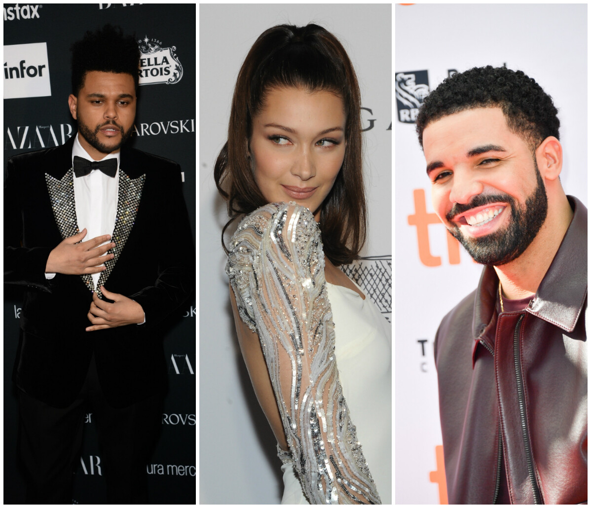 Photo : The Weeknd, Bella Hadid et Drake. - Purepeople