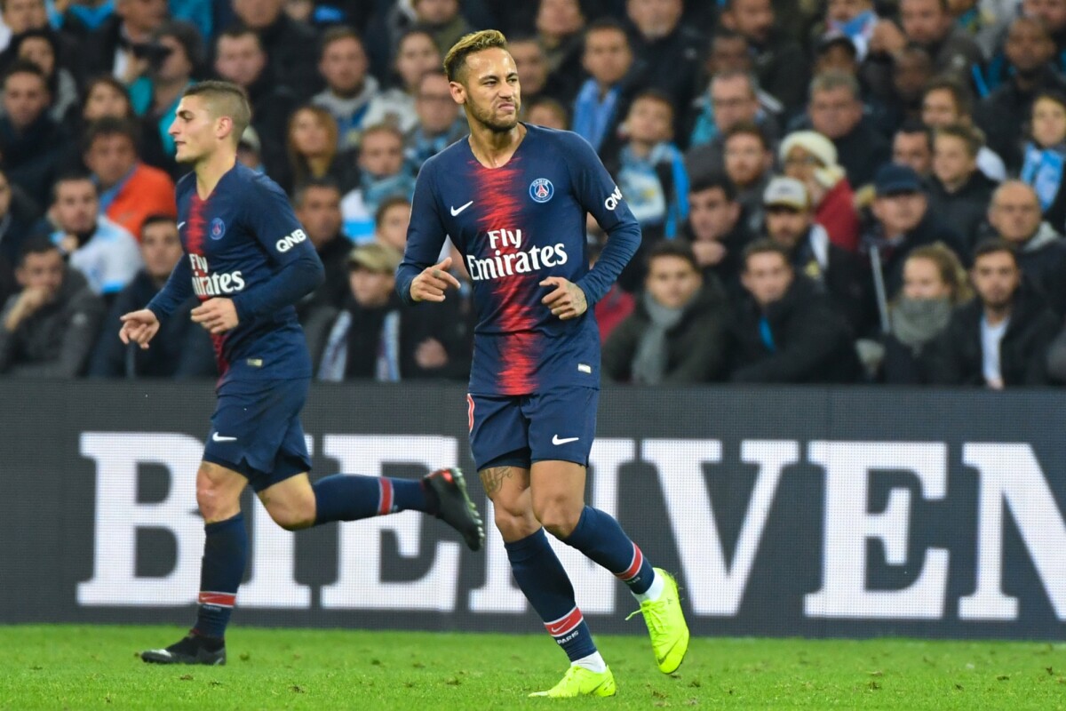 Photo : Marco Verratti et Neymar lors du match de football de ligue 1 opposant le Paris Saint ...