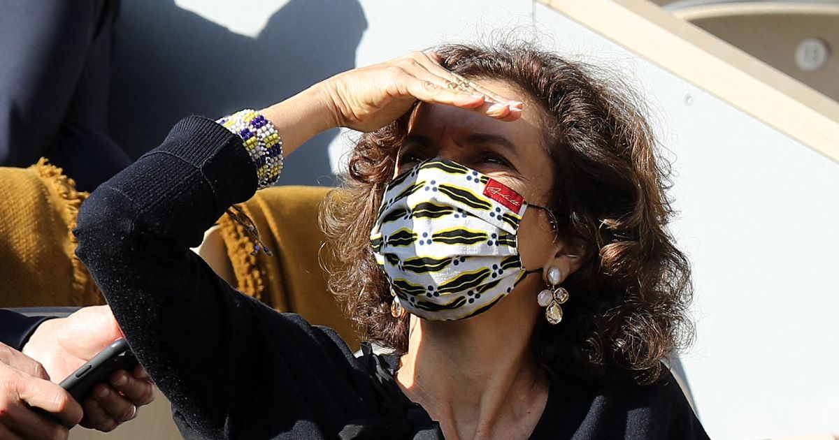 Audrey Azoulay, directrice générale de l'Unesco dans les tribunes lors ...