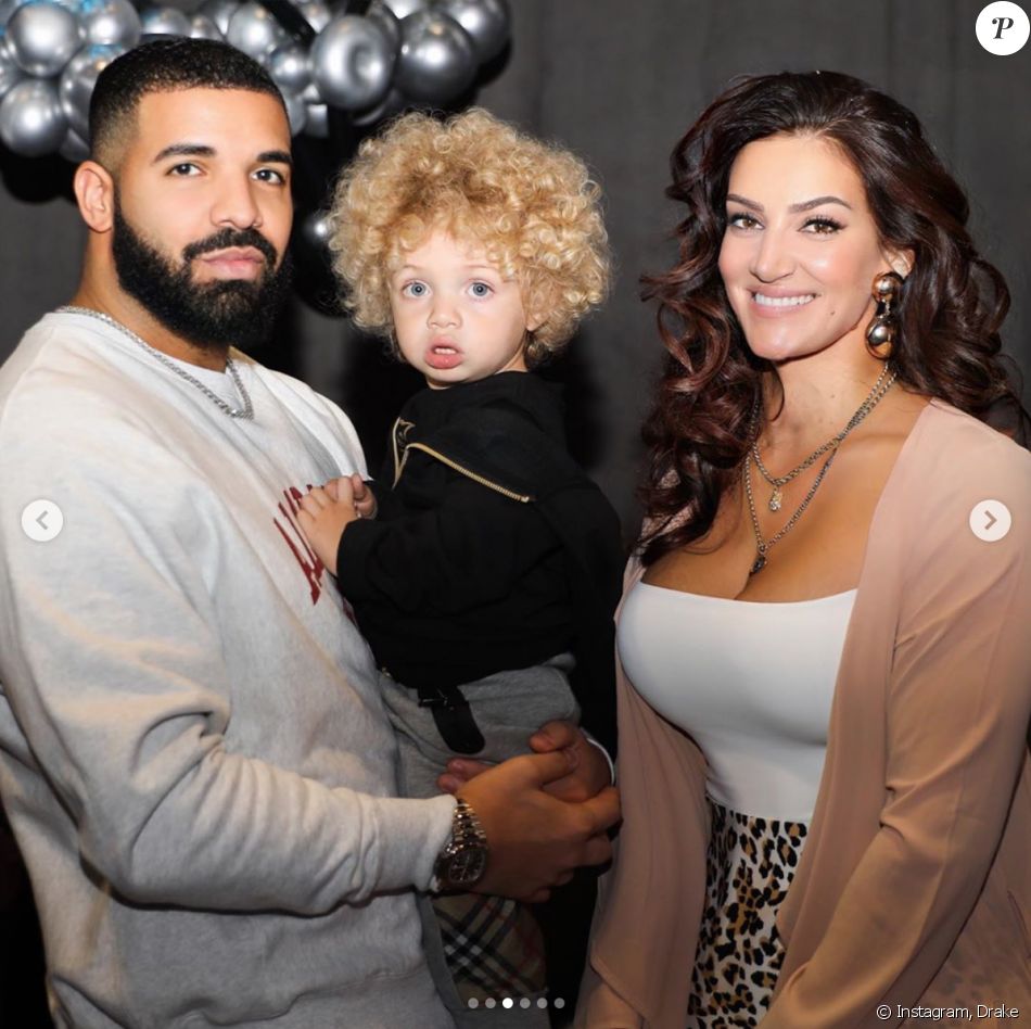 Drake, son ex-compagne Sophie Brussaux et leur fils Adonis. Mars 2020 ...