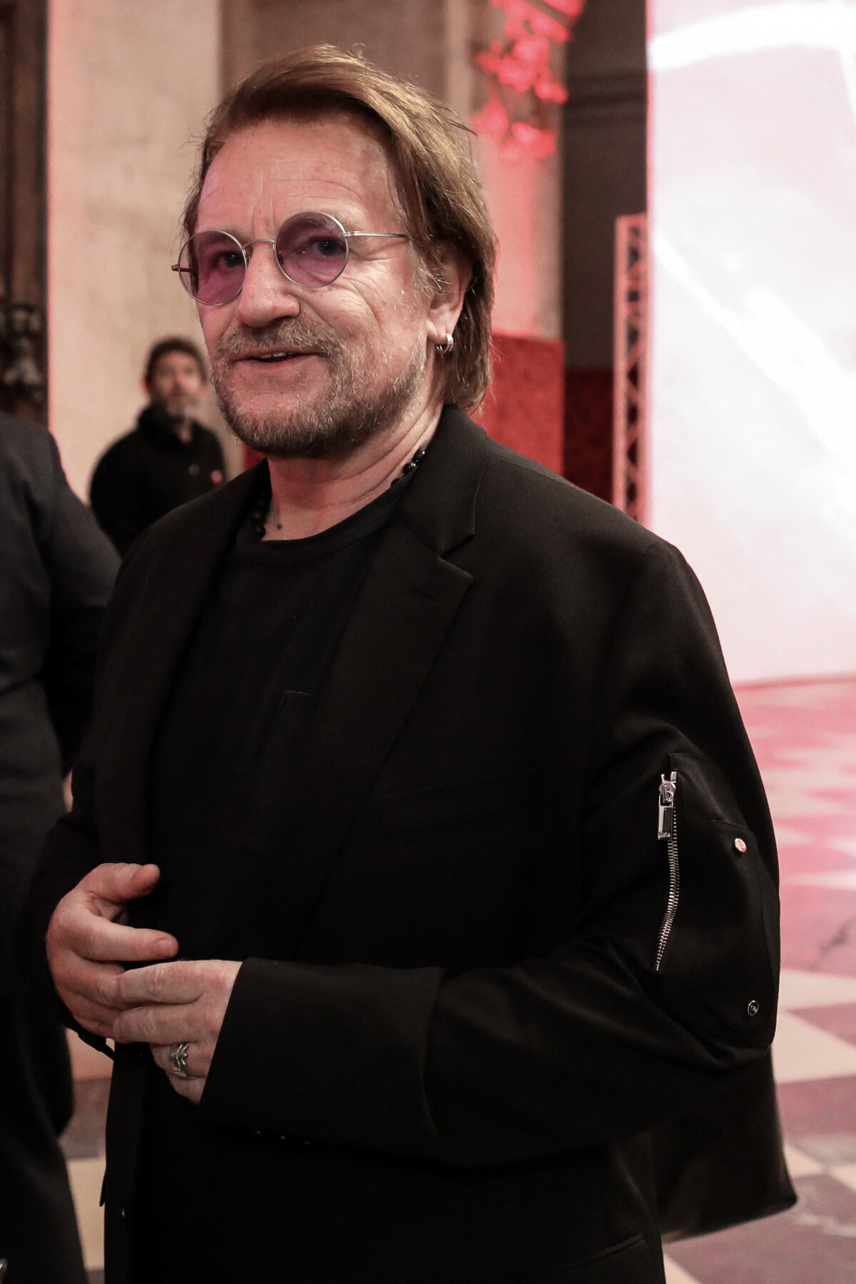 Photo : Le chanteur Bono à Lyon, le 9 octobre 2019. © Stéphane Lemouton ...