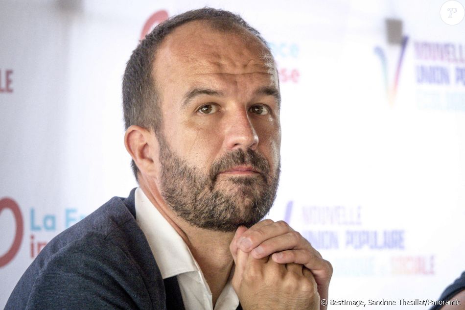 Manuel Bompard, député européen (LFI) lors de la conférence de presse ...