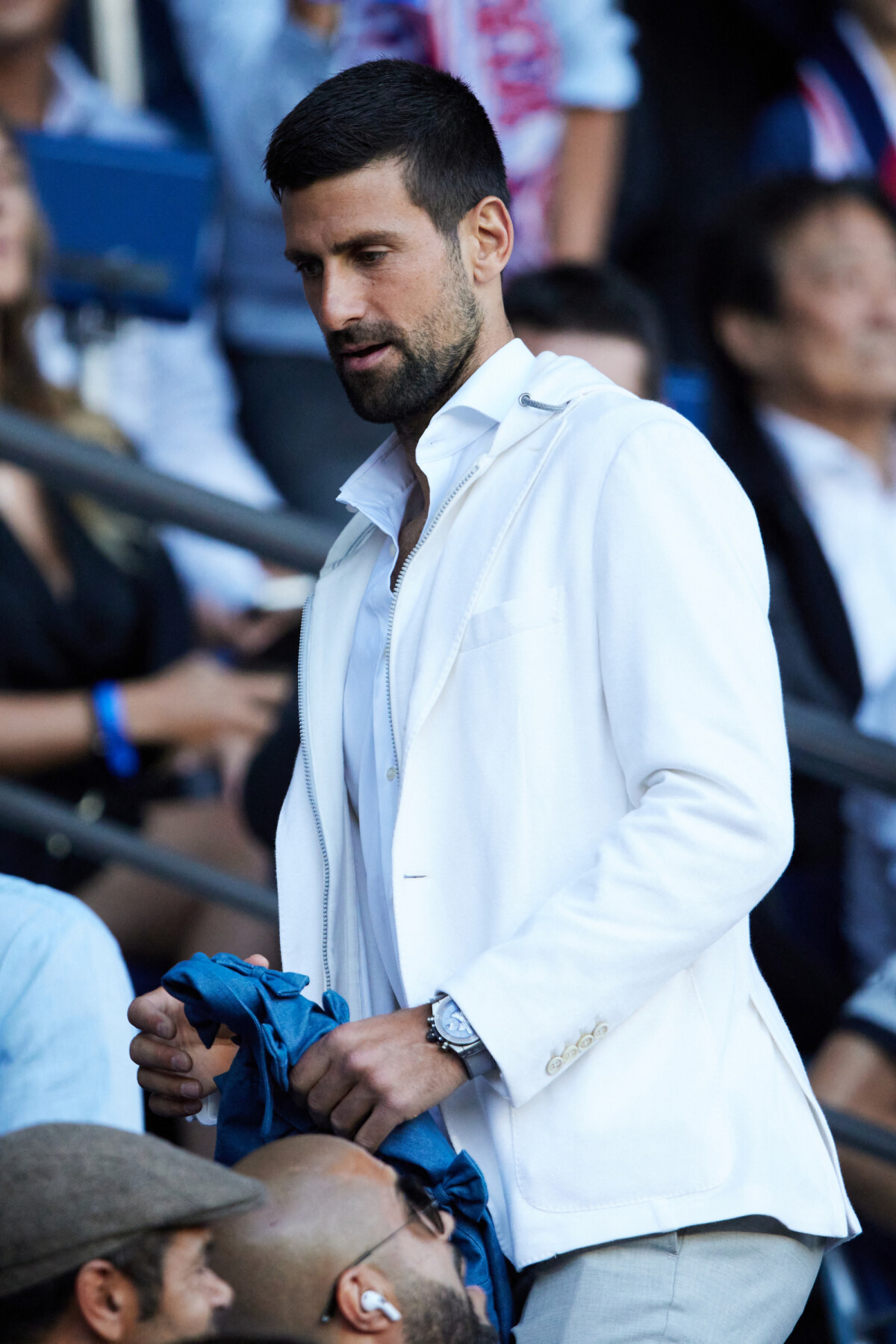 Photo : Novak Djokovic en tribunes lors du match de football Ligue 1 ...