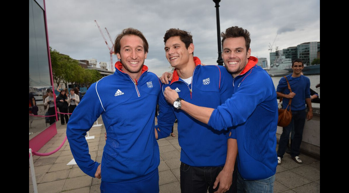 Photo : Fabien Gilot, Florent Manaudou et Grégory Mallet au Club France ...