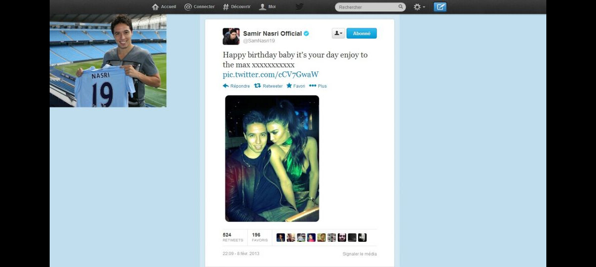 Photo : Samir Nasri et sa dulcinée Anara Atanes le 8 février 2013 ...
