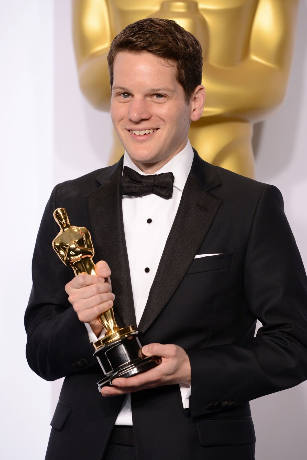 Photo : Graham Moore en press room lors de la 87e cérémonie des Oscars ...