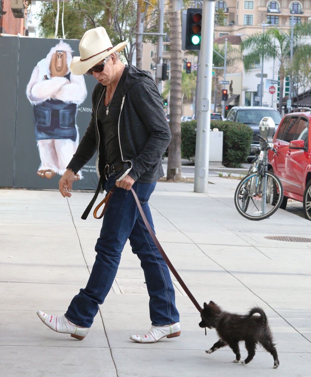 Photo : Mickey Rourke promène son chien dans les rues de Los Angeles ...
