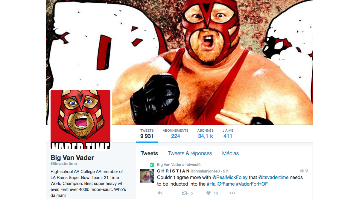 Photo : Big Van Vader, capture d'écran du compte Twitter du catcheur ...
