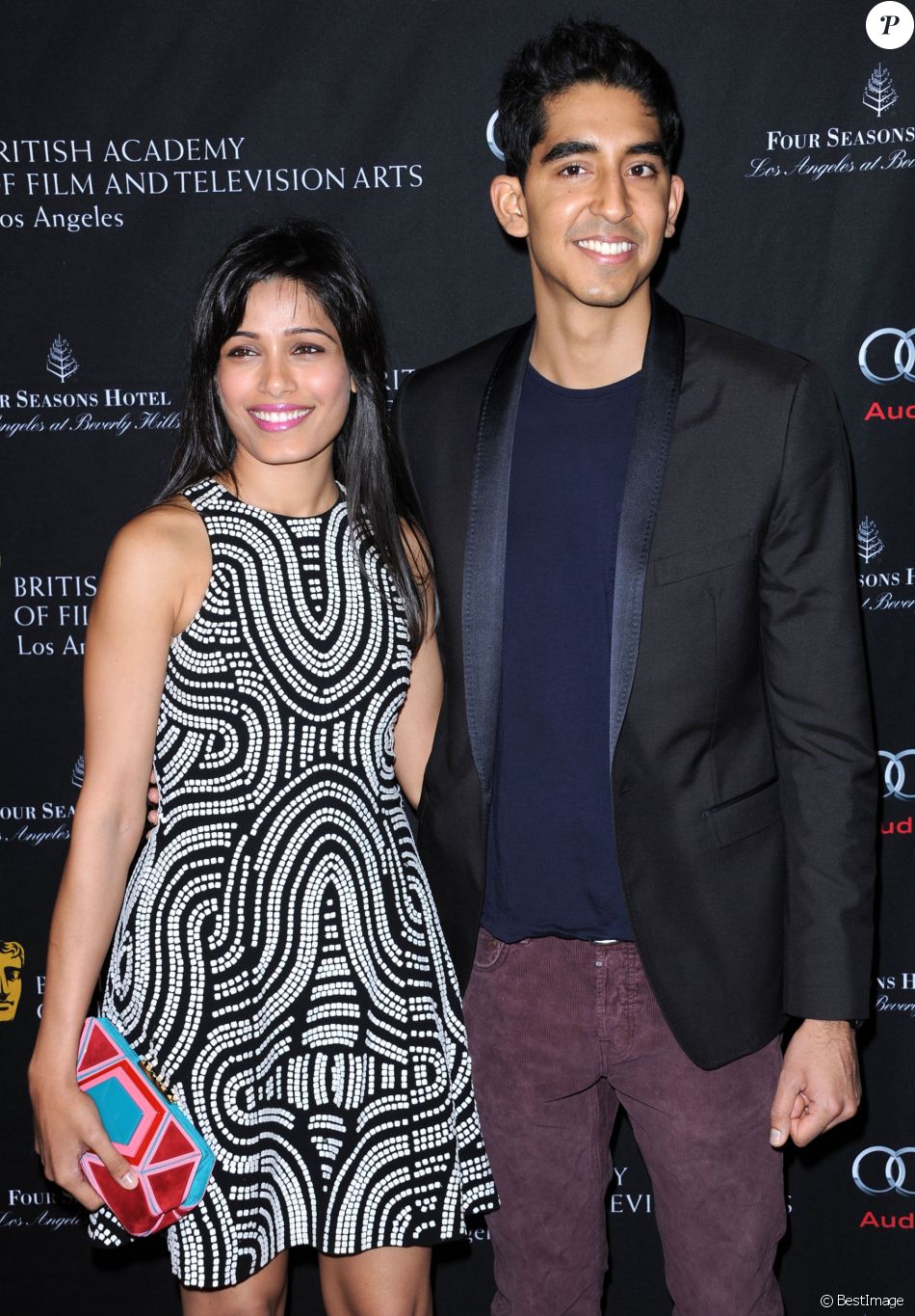 Freida Pinto et Dev Patel lors des BAFTA Awards à Los Angeles le 12 ...