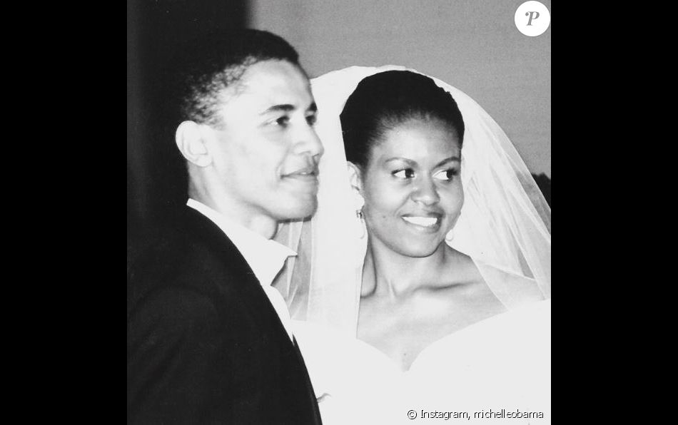 Michelle et Barack Obama lors de leur mariage en 1992. Instagram ...