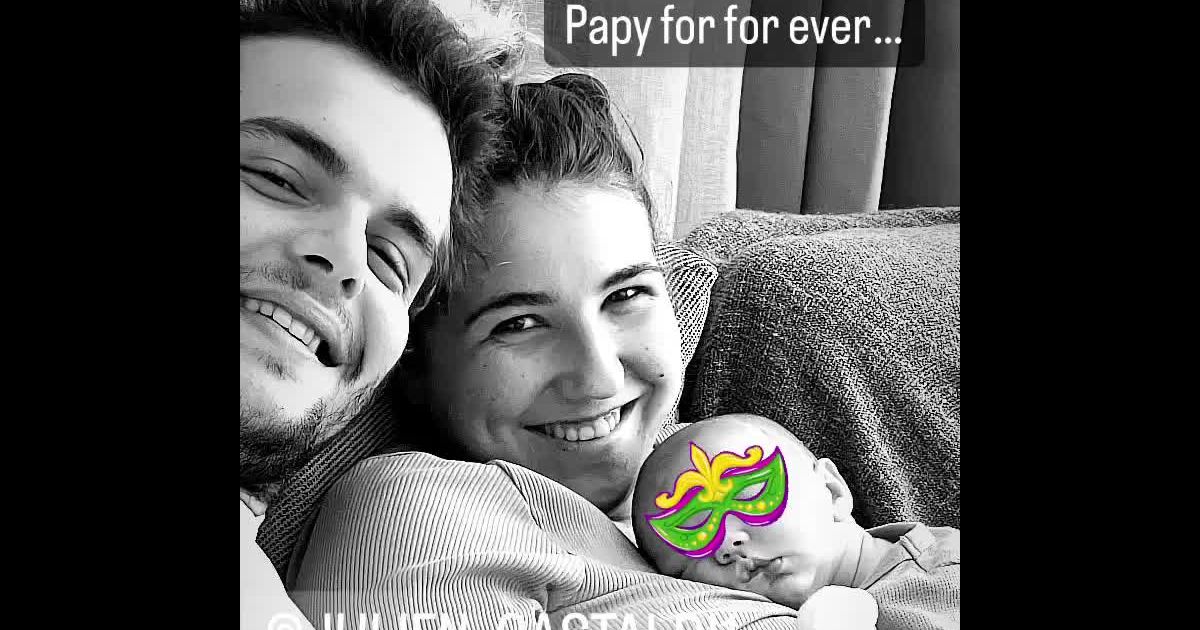 Simon Castaldi et sa compagne Kiara avec leur fils Elio. - Purepeople