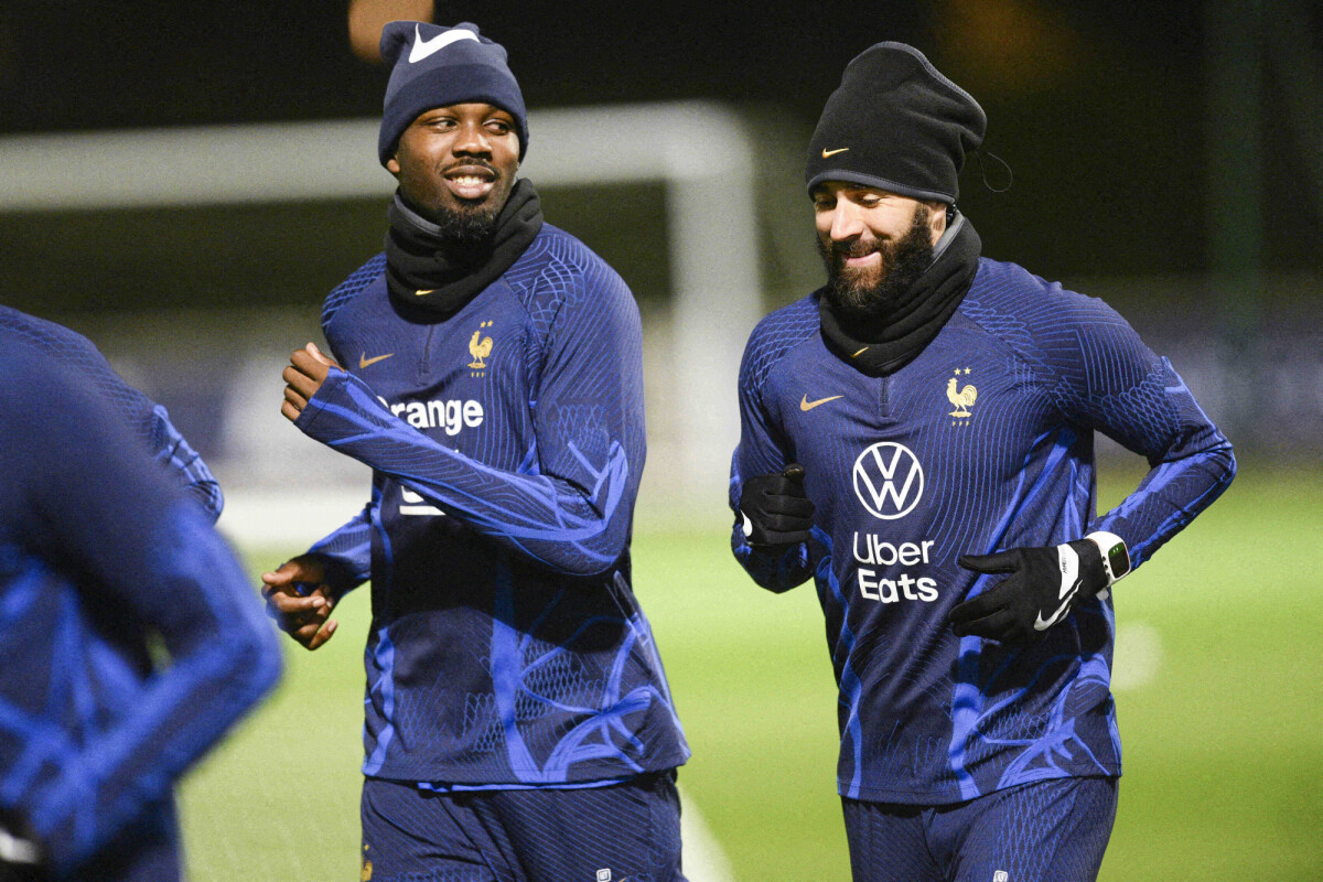 Photo : Karim Benzema, Marcus Thuram lors de l'entraînementde l'équipe ...
