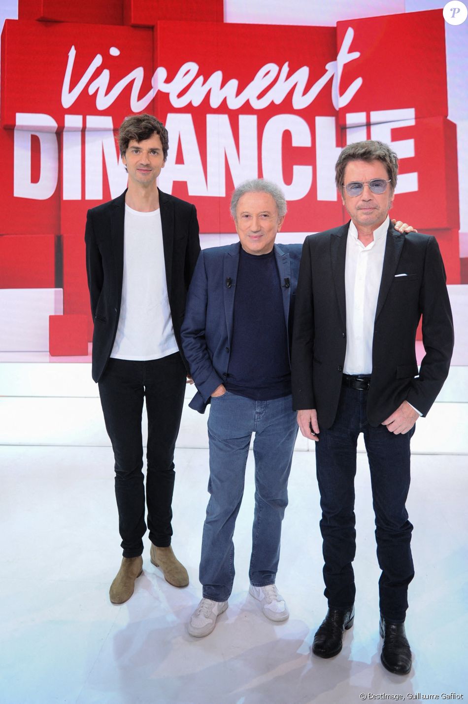 Exclusif - David Jarre, Michel Drucker et Jean-Michel Jarre lors de l'enregistrement de l ...