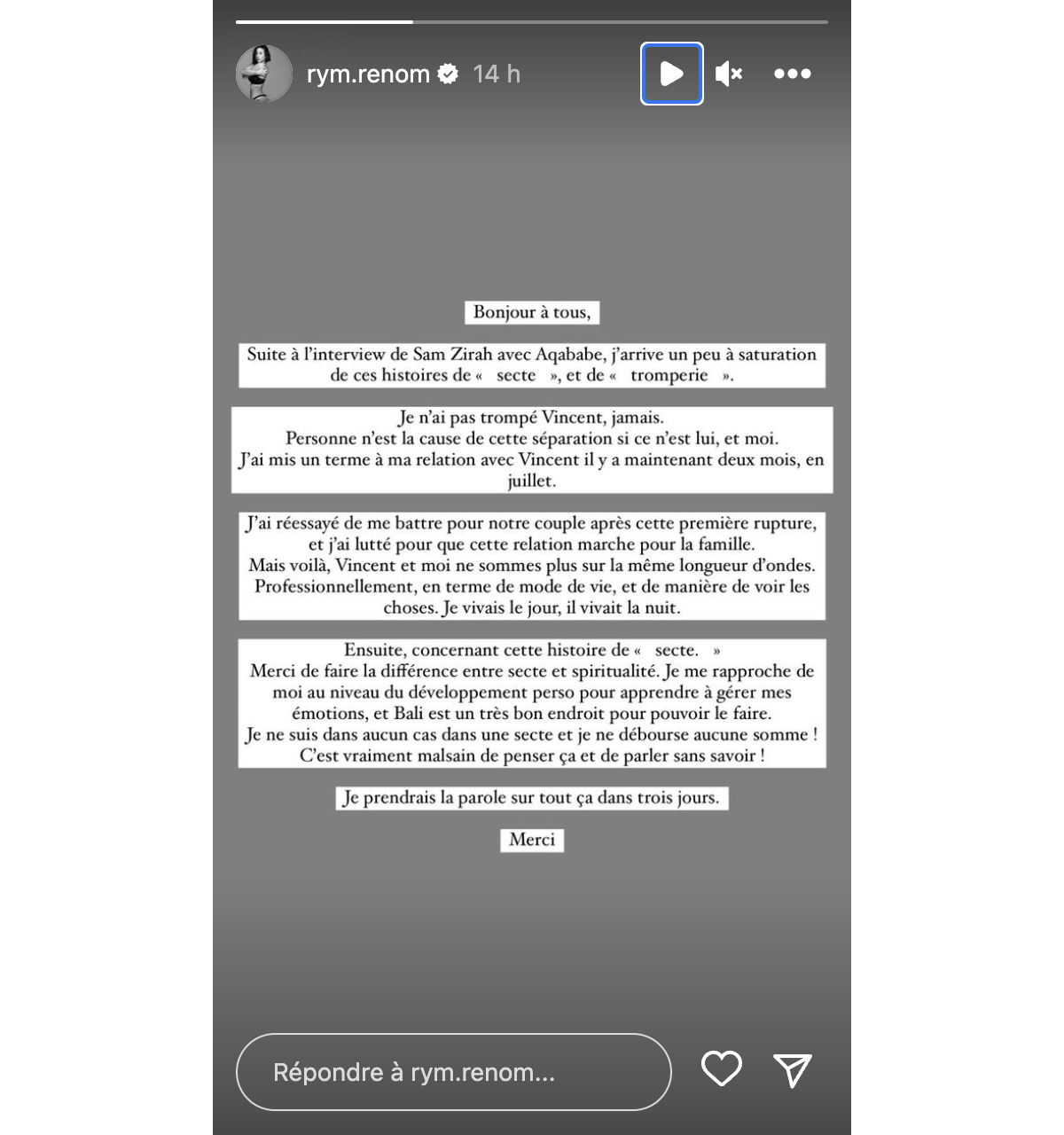 Photo : "Je n'ai pas trompé Vincent, jamais. (...) Vincent et moi ne sommes plus sur la même ...