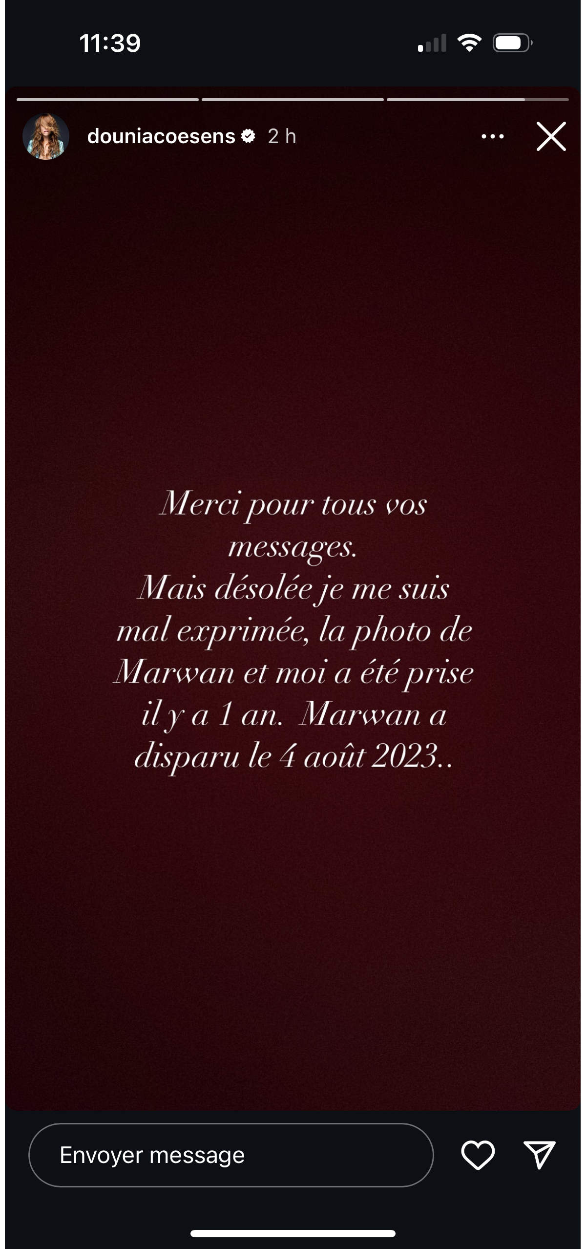 Photo : Sur Instagram, Dounia Coesens a partagé des photos de la dernière fois où elle a vu ...