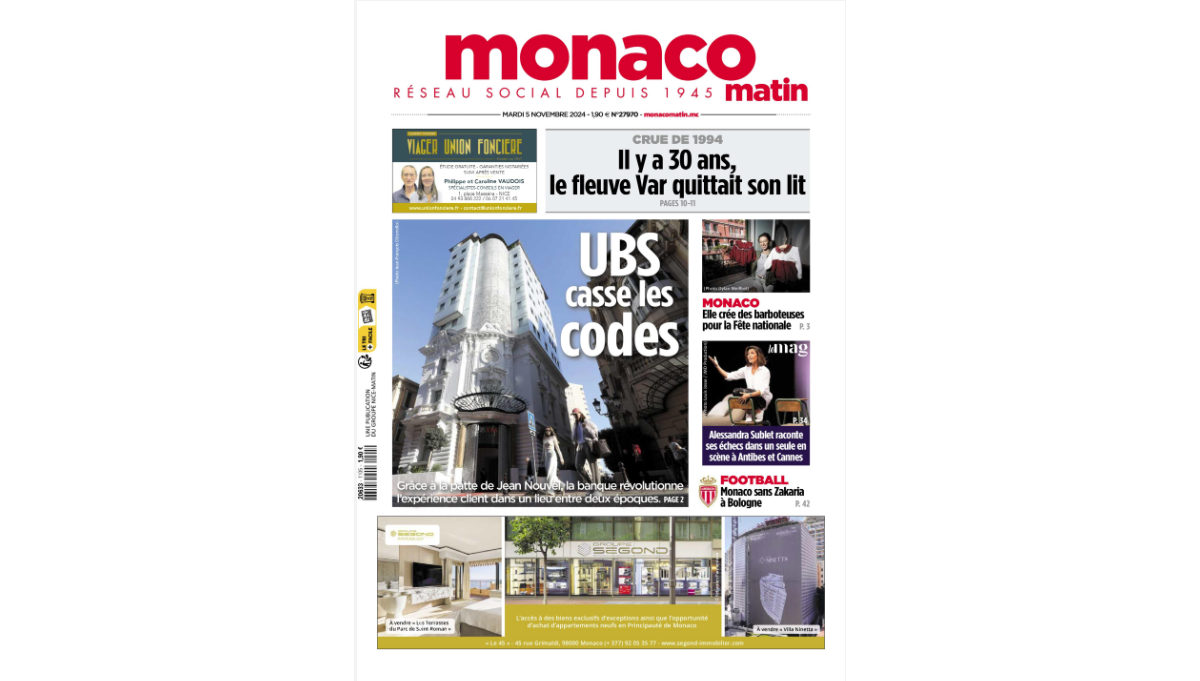 Photo : Une de Monaco Matin du 5 novembre 2024. - Purepeople