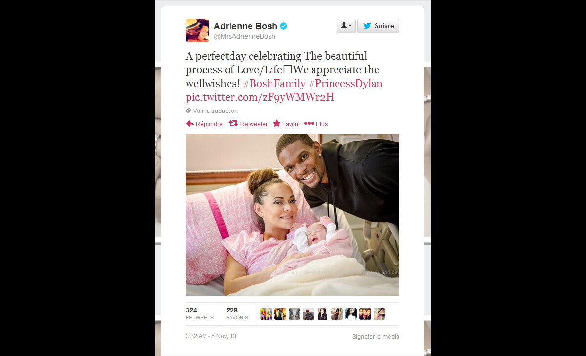 Photo : Chris Bosh, sa compagne Adrienne et leur petite fille Dylan née ...