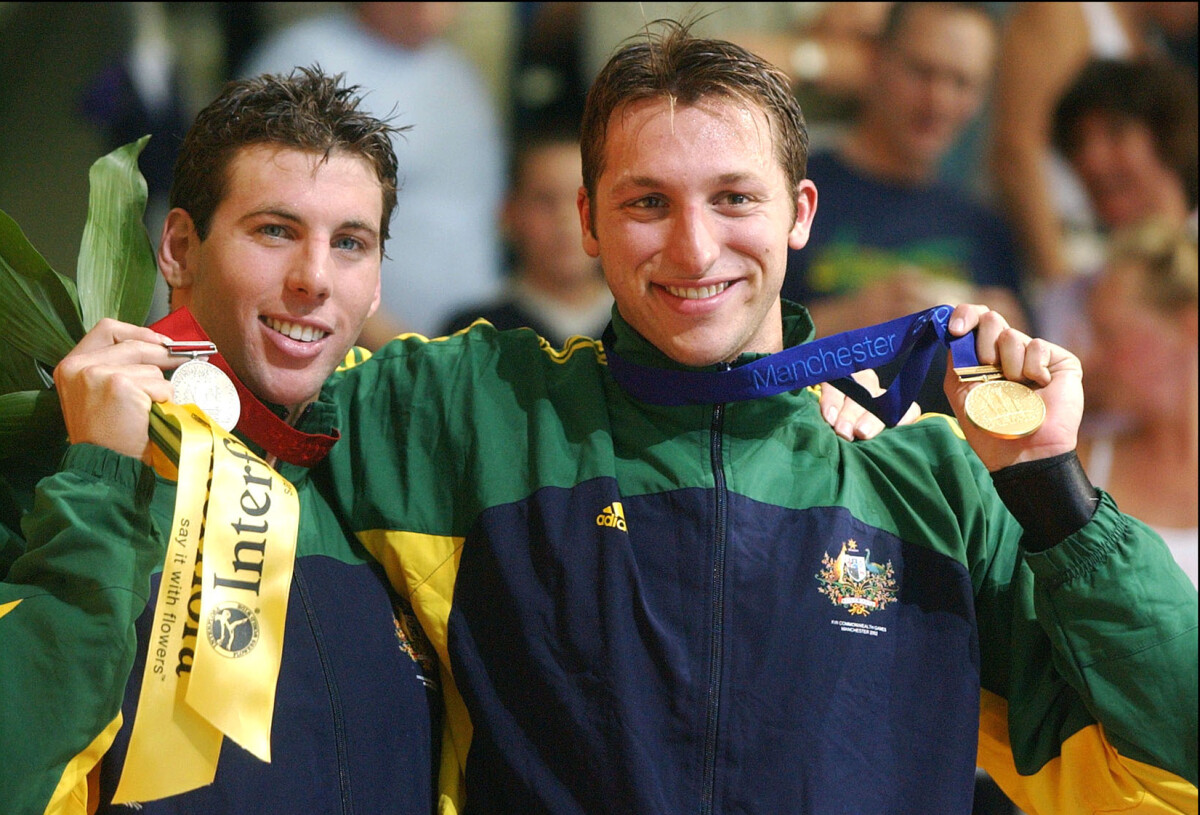 Photo : Grant Hackett et Ian Thorpe lors des Jeux du Commonwealth, le ...