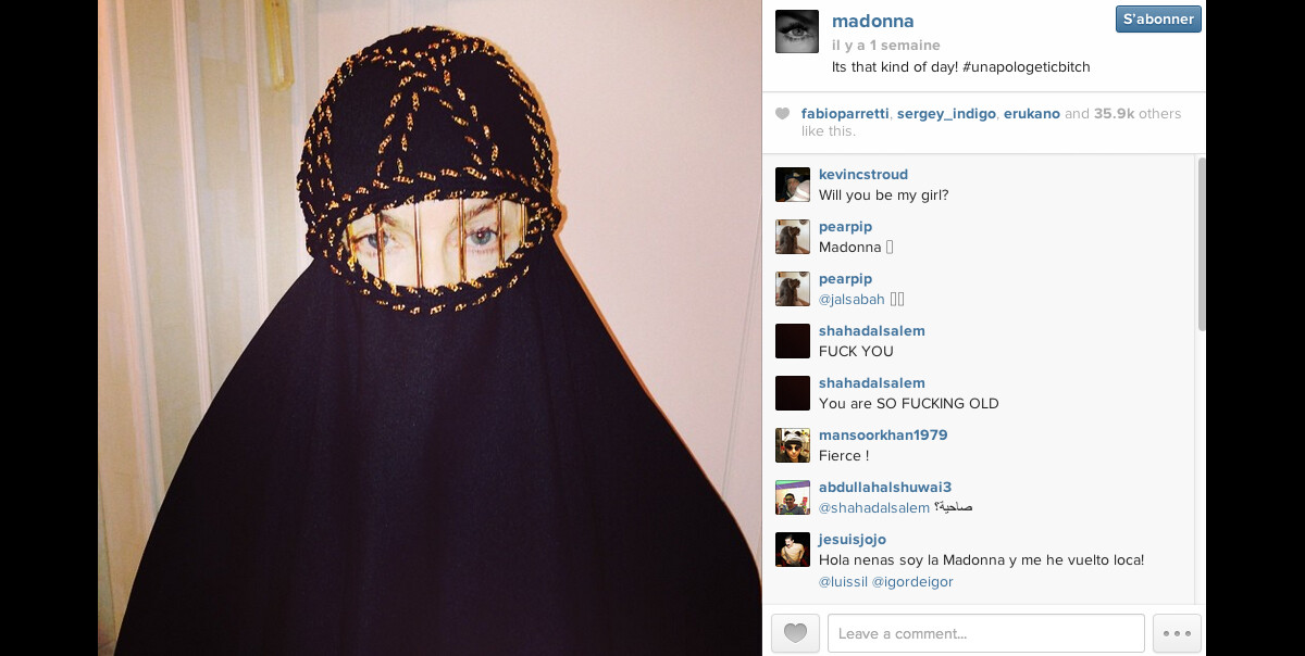 Photo : Madonna pose en burqa sur Instagram le 24 juin 2014. - Purepeople