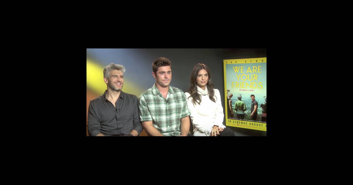 Max Joseph, Zac Efron et Emily Ratajkowski lors d'une interview pour le ...